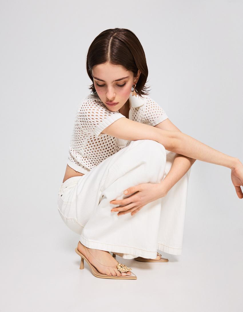 Vinyl high-heel shoes with metallic detail - Women | Bershka