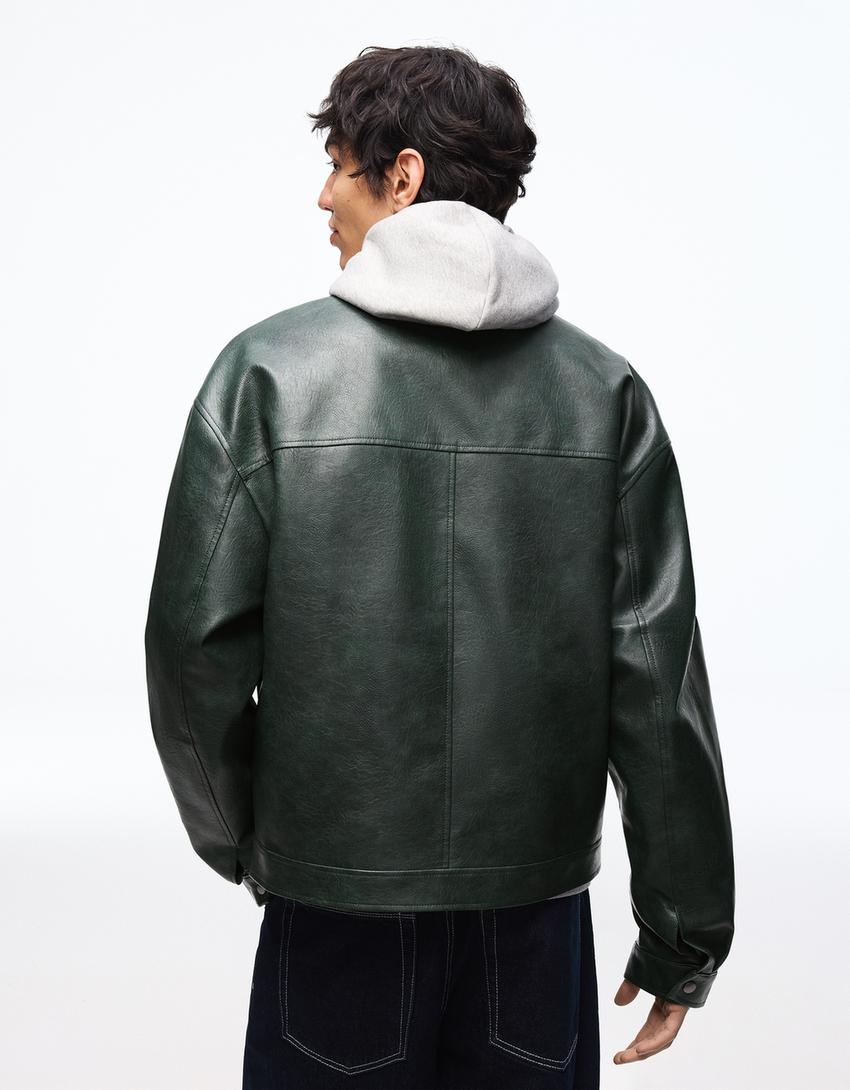 Boxy leather effect jacket - Men | Bershka