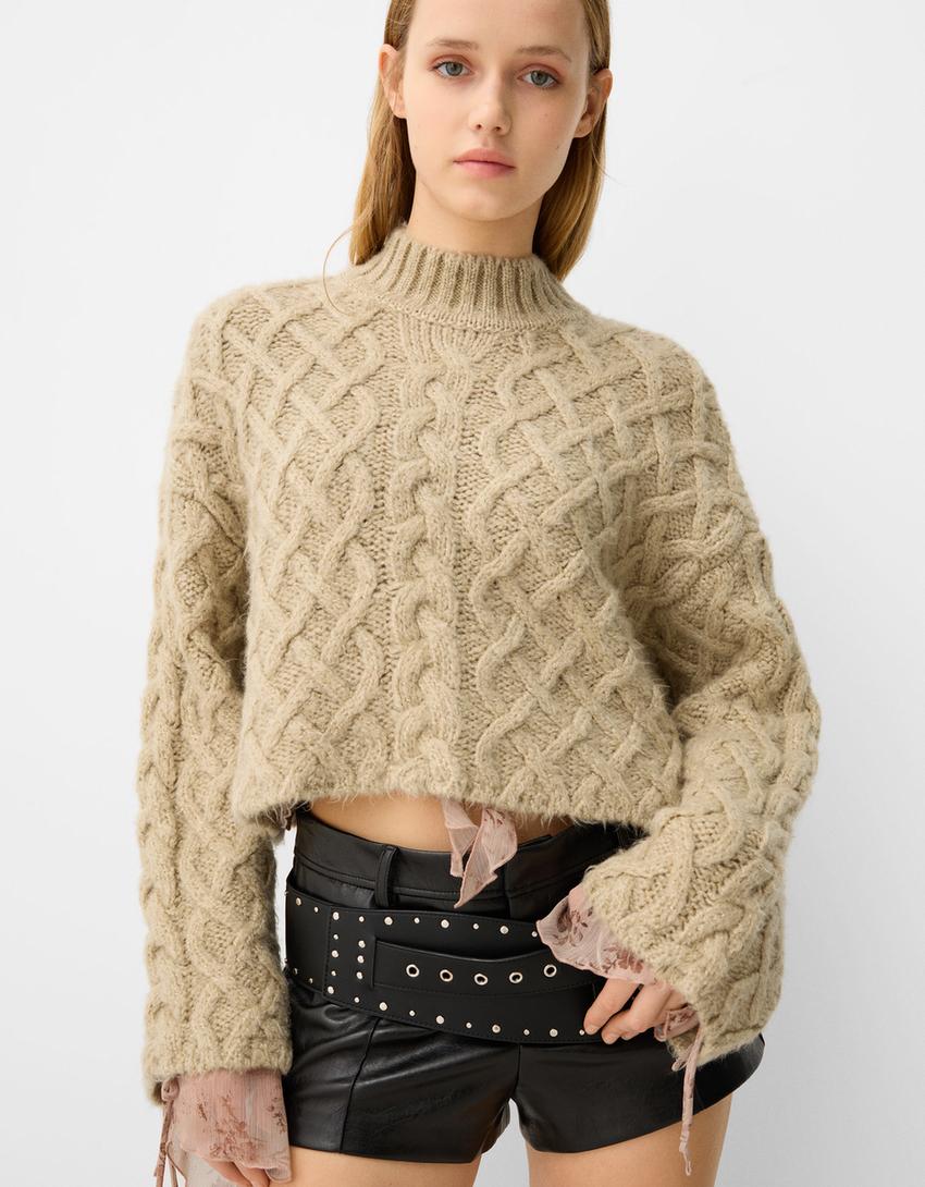 Pull col montant tressé - Femme | Bershka