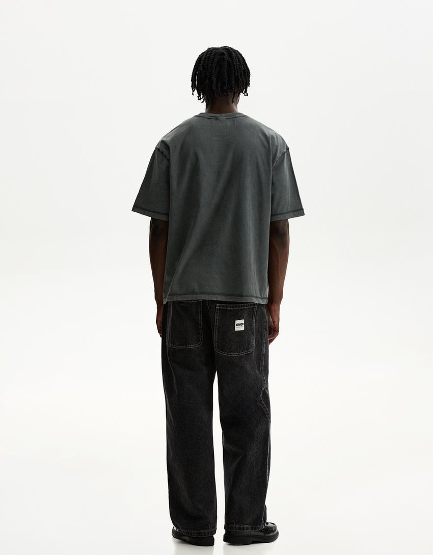 T Shirt Met Korte Mouw En Scheuren Heren Bershka