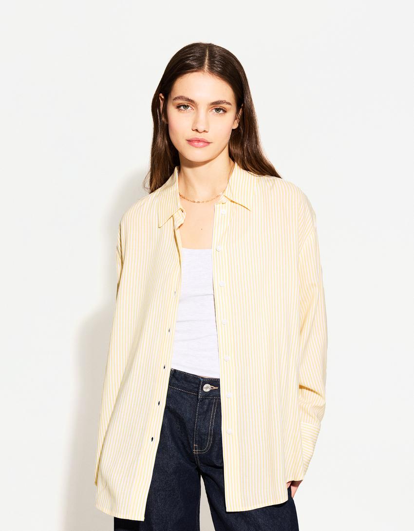 Oversize linen blend shirt - Women | Bershka