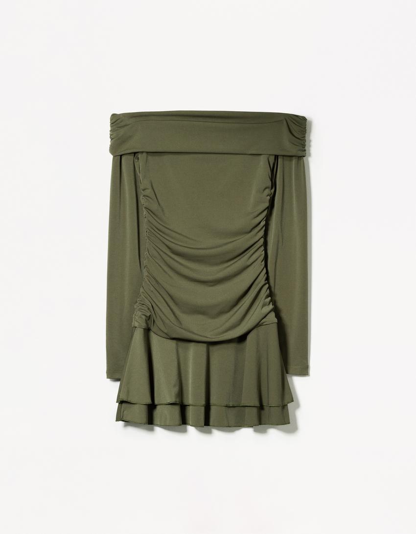 Vestido Mini Manga Larga Volantes Bershka Series Bsk Teen Bershka