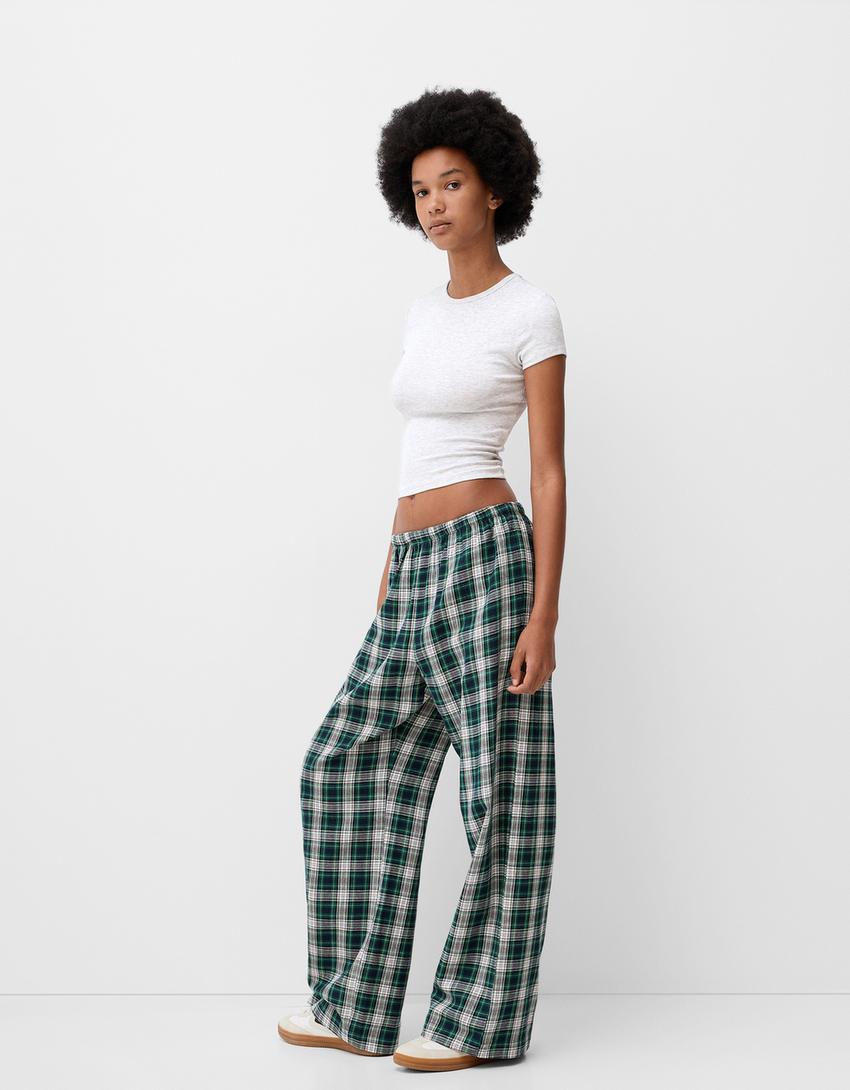 Straight fit check trousers - Women | Bershka
