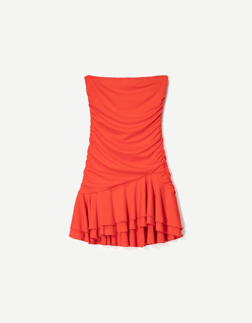 Mini-robe drapée à volants - Femme | Bershka