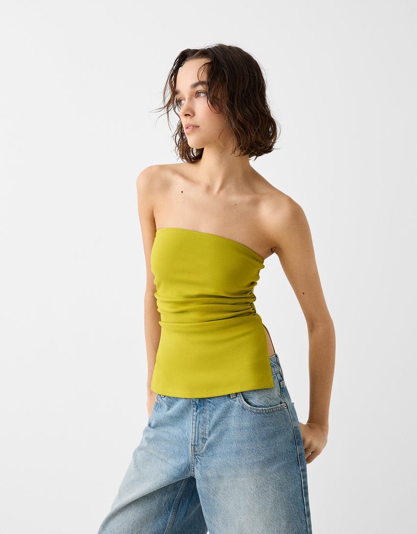 Ponte di Roma knit bandeau top with gathered detail - BSK Teen | Bershka